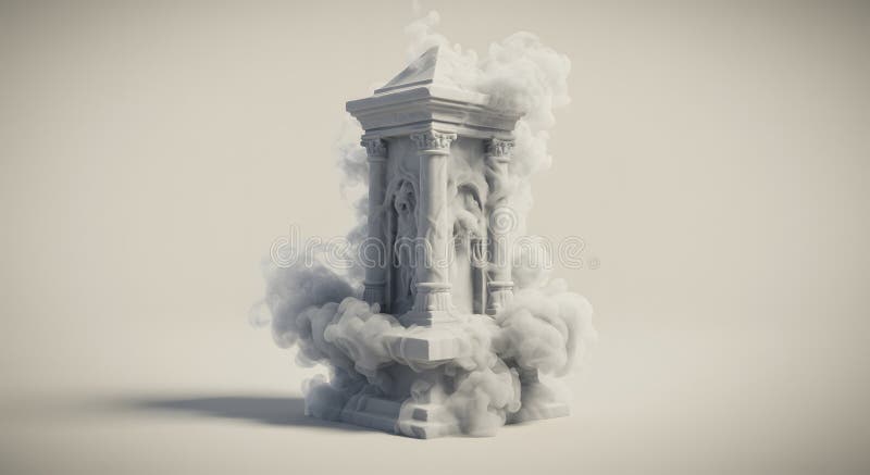 3D Render of an Ancient Greek Temple Emerging from Smoke, Architectural ...