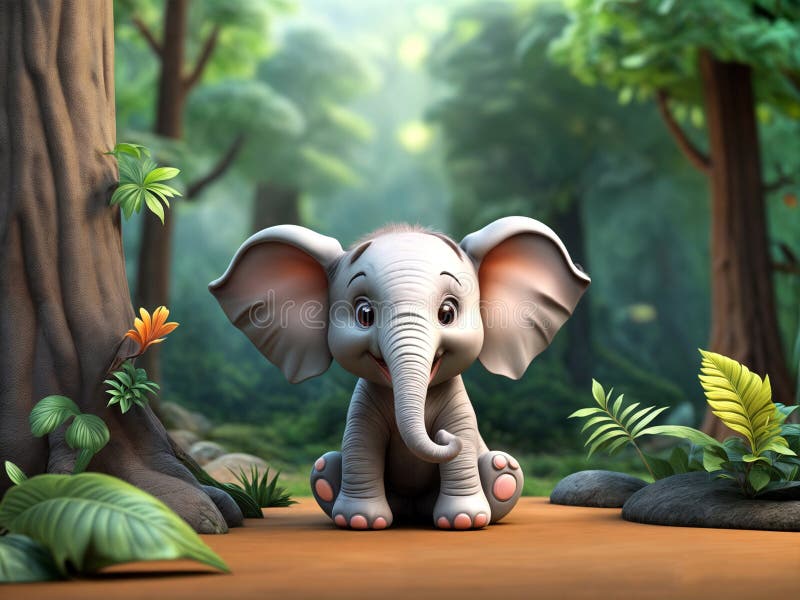 3d Render of a Animal Character Cartoon Elephant Stock Illustration ...