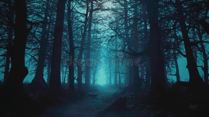 3d Render Animation of Flying through a Scary Forest Stock Illustration ...