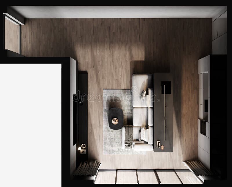 3d Render Apartment Floor Plan, Living Room, 3d Rendering Stock ...