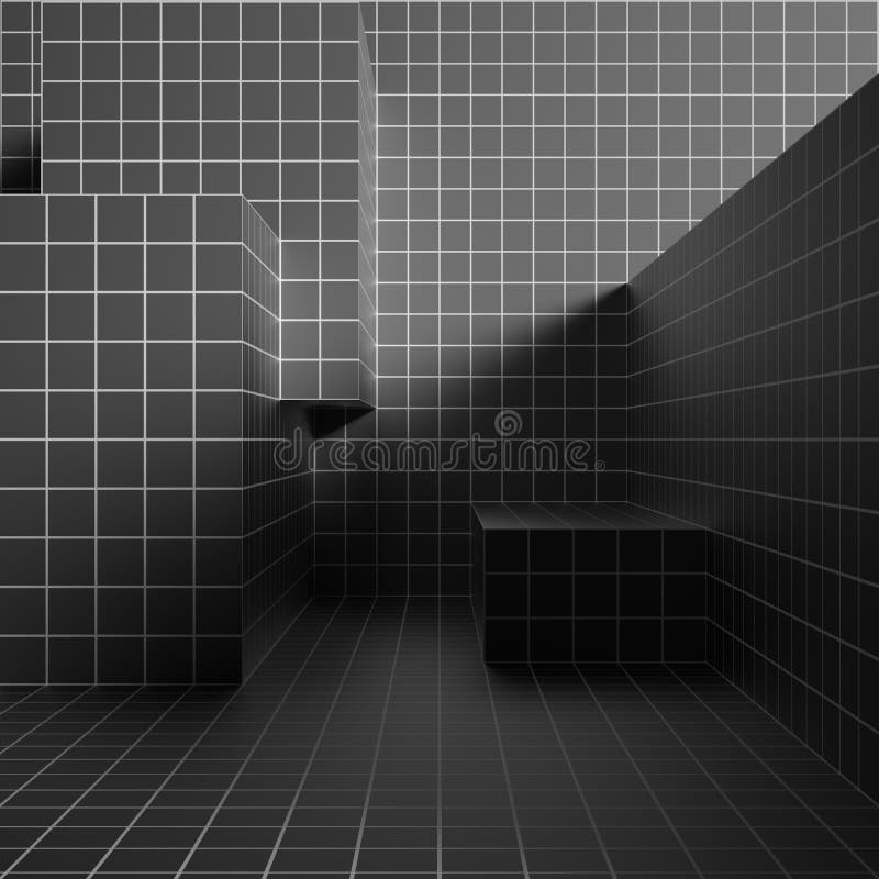 3d Render, Architectural Blocks, Empty Room, Grid Texture, Black and ...