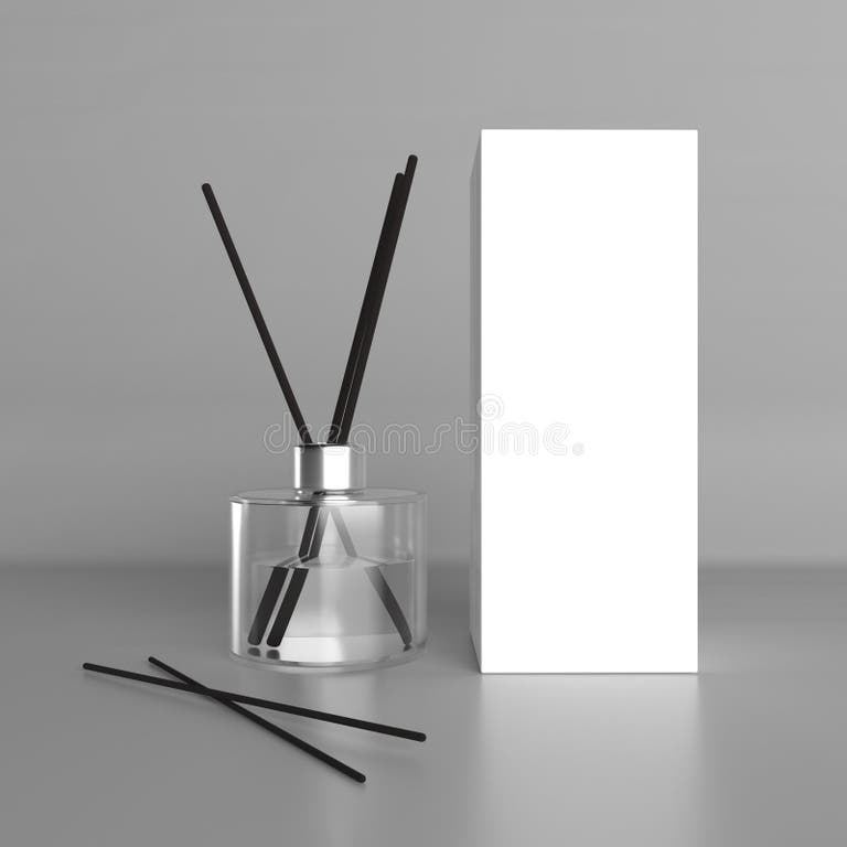 3D Render Aroma Diffuser Mockup with Sticks and Packaging with Space ...