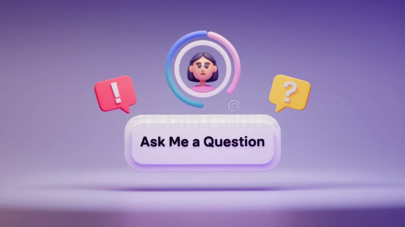 3D Render Ask Me a Question Button with Female Avatar and Speech ...