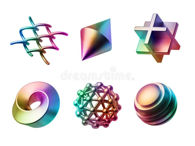 3d Render, Assorted Abstract Geometric Shapes and Objects. Collection ...