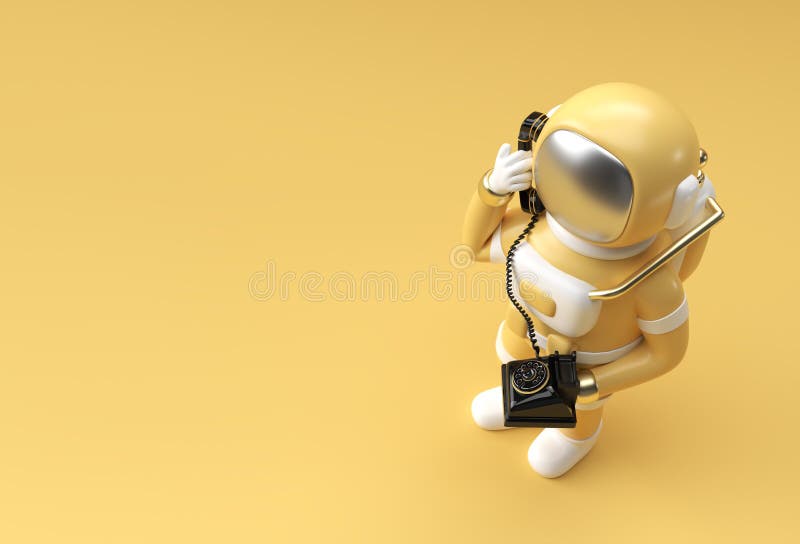 3d Render Astronaut Calling Gesture with Old Telephone 3d Illustration ...