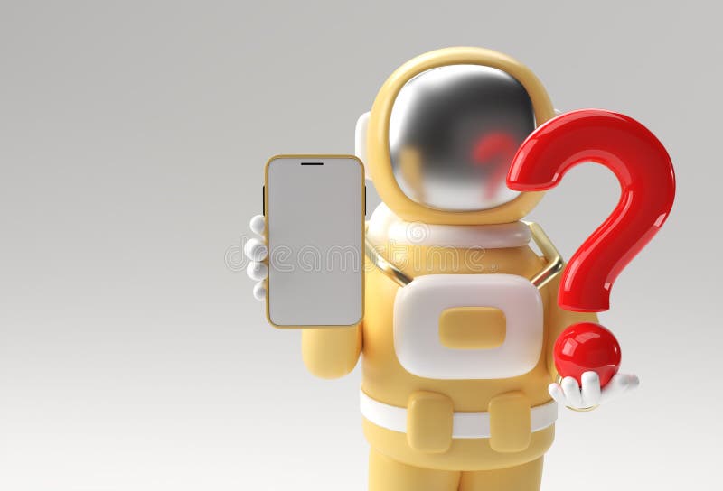 3d Render Astronaut Holding Question Mark with Blank Mobile Mockup 3d ...