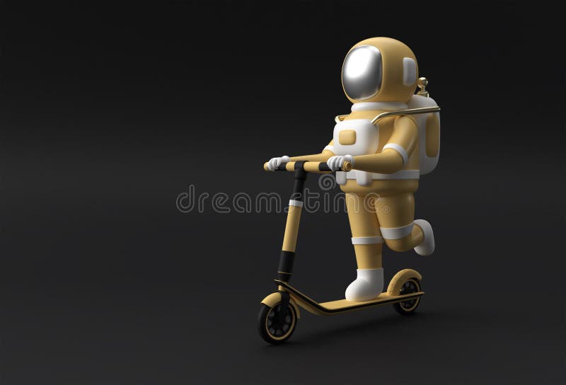 3D Render Astronaut Riding a Push Scooter 3D Art Design Illustration ...