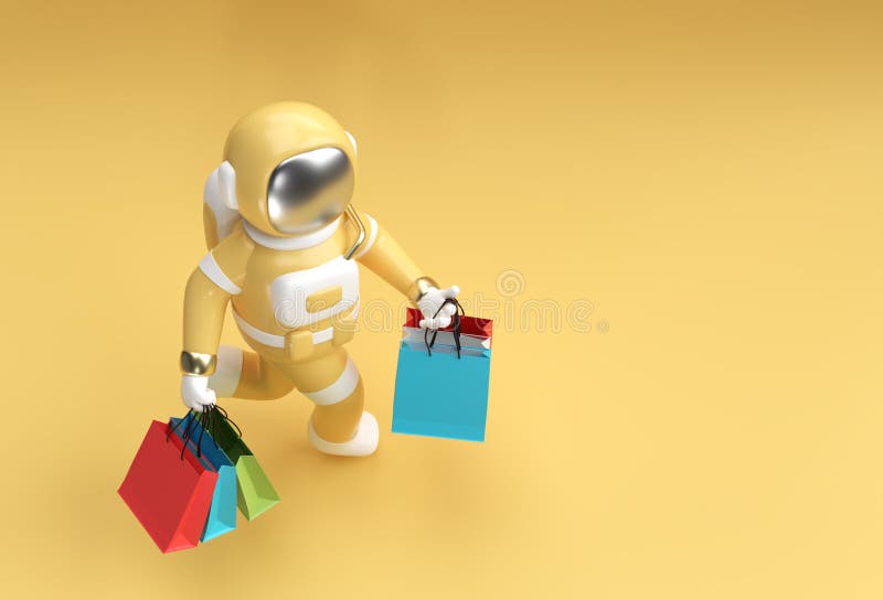3D Render Astronaut with Shopping Bags 3D Illustration Design Stock ...