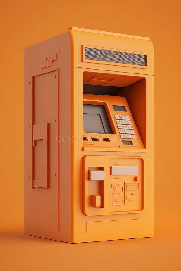 3D Render ATM in Orange Background. Stock Illustration - Illustration ...