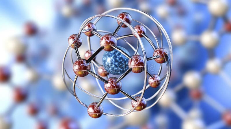 3D Render of Atomic Structure with Orbiting Spheres, Science Concept ...