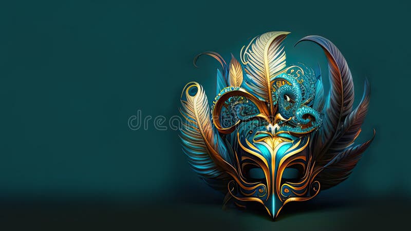 3D Render of Attractive Feather Mask on Teal Green Background. Carnival ...