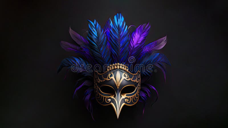 3D Render of Attractive Feathered Masquerade Mask on Black Stock ...