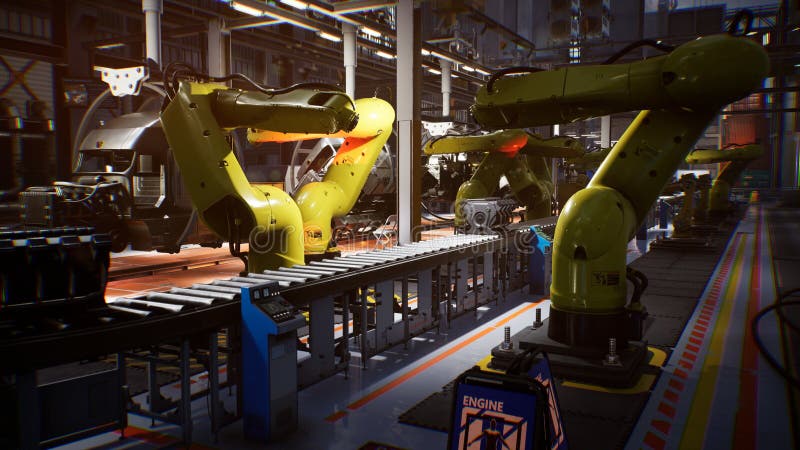 3d Render of Automotive Factory, Assembly Line Production Manufacturing ...