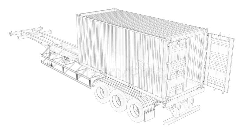 3D Render - Back View of an Outlined Freight Container Stock ...