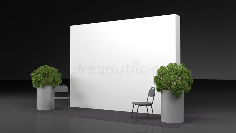 3d Render Backdrop 2x3 Meters with Plants and Chairs, Realistic Mockup ...