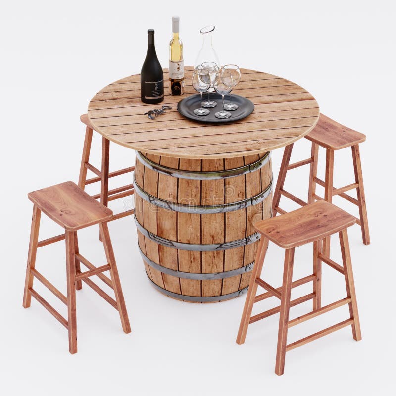 3D Render of Barrel Table stock illustration. Illustration of alcohol ...