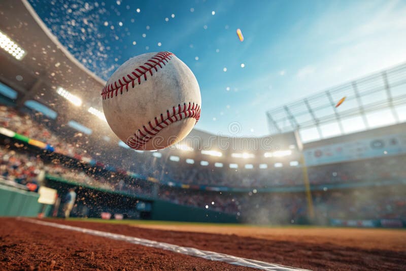 3d Render of a Baseball Flying through a Stadium with a Blurred ...