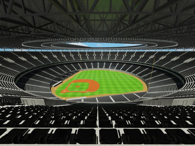 3D Render of Baseball Stadium with Black Seats and VIP Boxes Stock ...