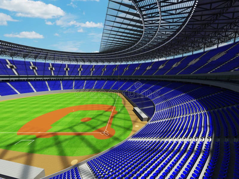3D Render of Baseball Stadium with Blue Seats and VIP Boxes Stock ...