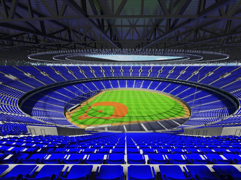 3D Render of Baseball Stadium with Blue Seats and VIP Boxes Stock ...