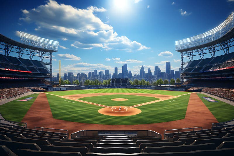 3D Render of a Baseball Stadium with Floodlights and Flood Lights Stock ...