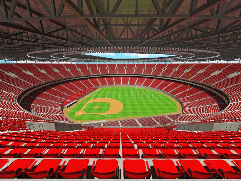 3D Render of Baseball Stadium with Red Seats and VIP Boxes Stock ...