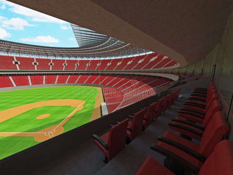 3D Render of Baseball Stadium with Red Seats and VIP Boxes Stock ...