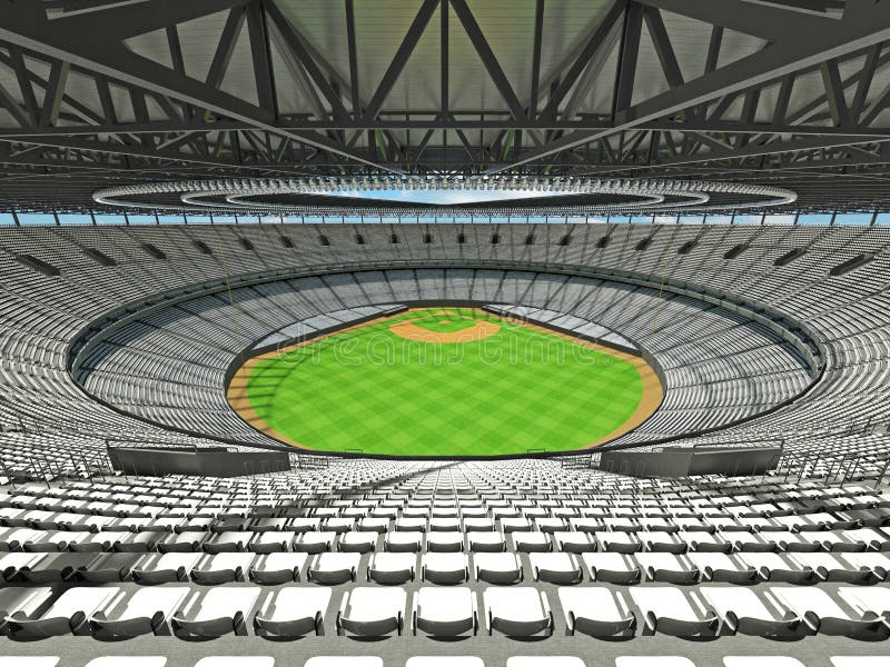 3D Render of Baseball Stadium with White Seats and VIP Boxes Stock ...