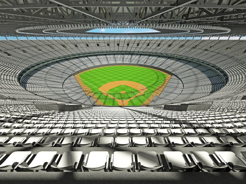 3D Render of Baseball Stadium with White Seats and VIP Boxes Stock ...