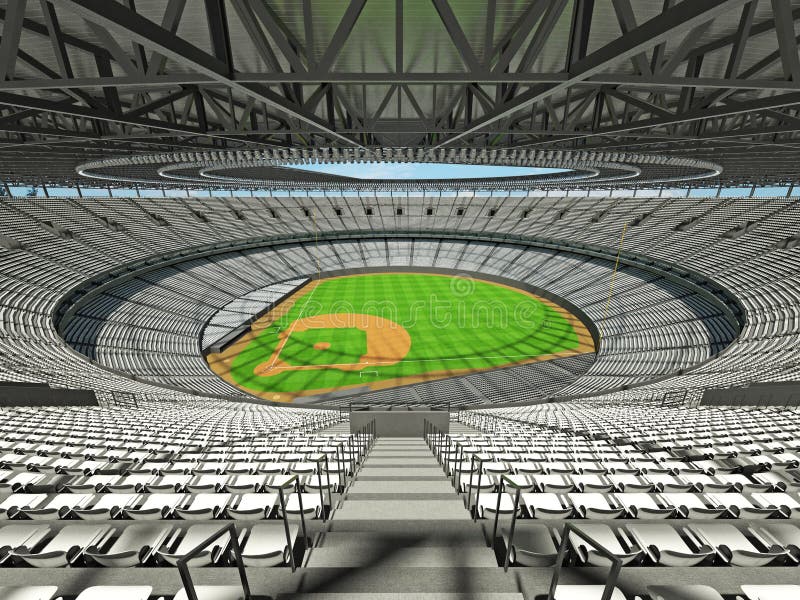 3D Render of Baseball Stadium with White Seats and VIP Boxes Stock ...