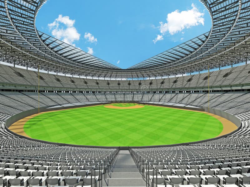 3D Render of Baseball Stadium with White Seats and VIP Boxes Stock ...