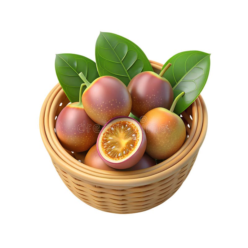 3d Render Passion Fruit with Green Leave Stock Vector - Illustration of ...