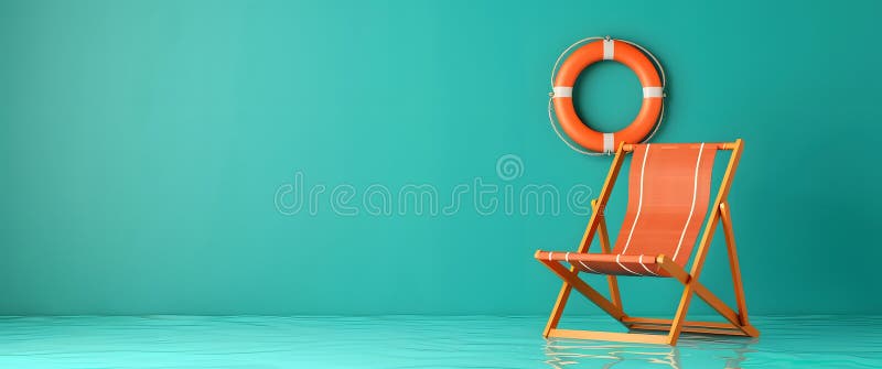 3D Render of Beach Chair and Life Ring on Turquoise Background Stock ...