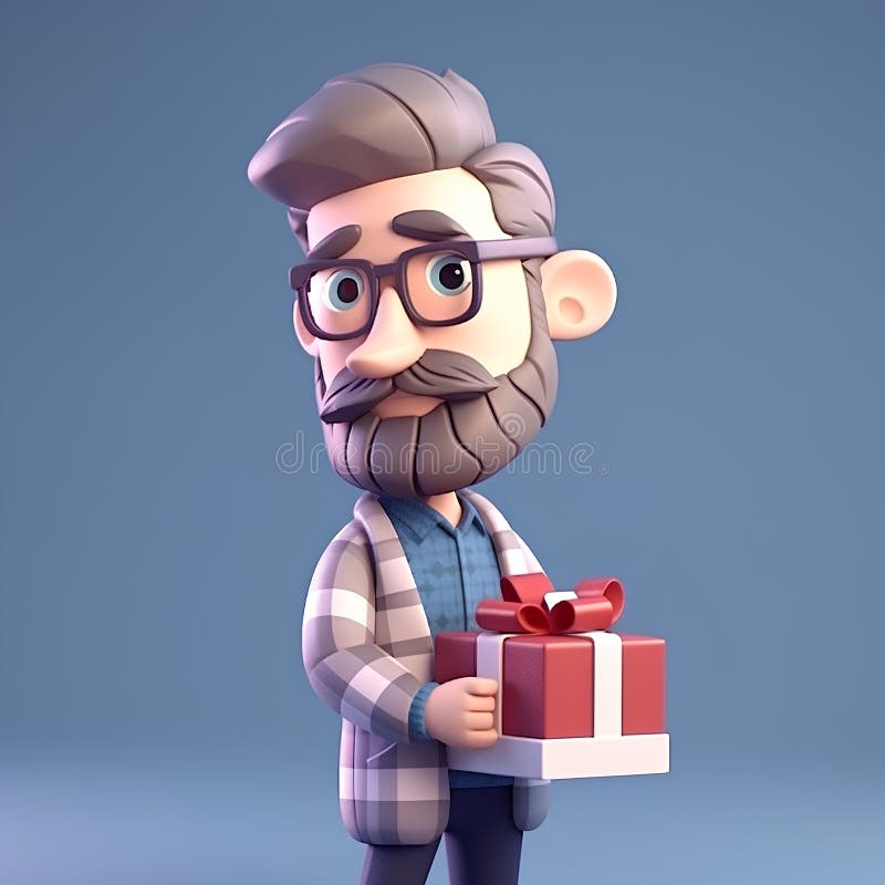 3D Render of a Bearded Hipster with a Gift Box Stock Illustration ...