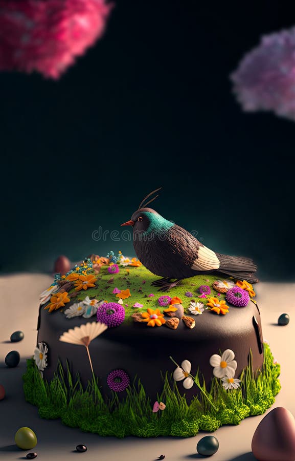Beautiful Bird Sitting on Floral Cake or Round Landscape Stock ...