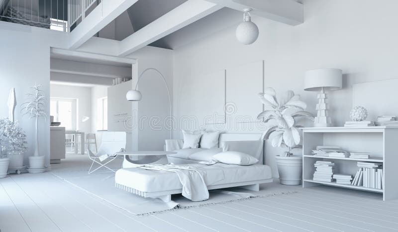 3d Render of Beautiful Clean Interior Stock Illustration - Illustration ...