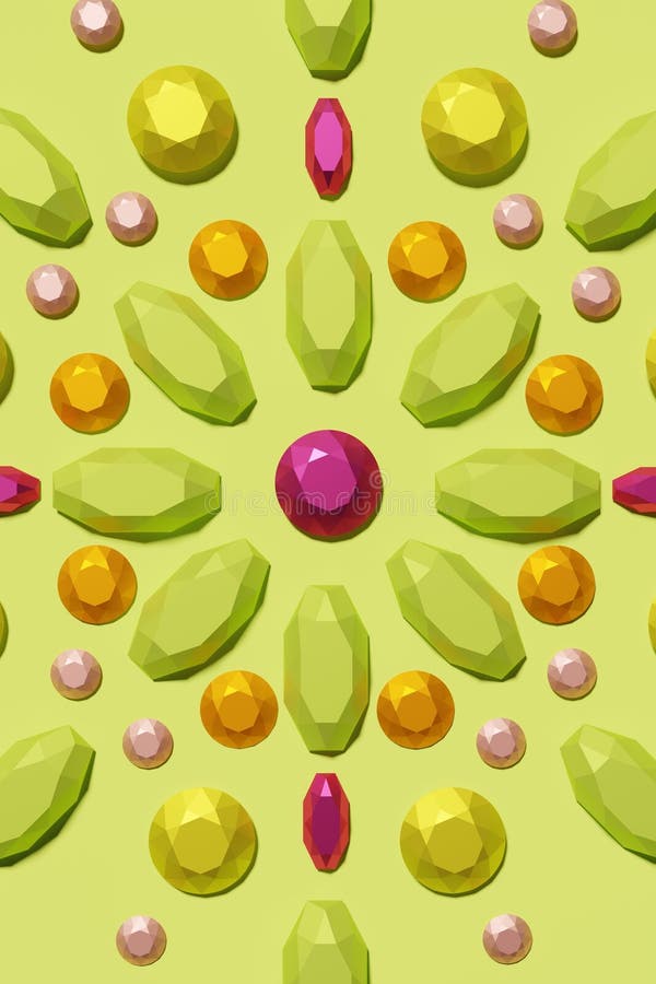 3d Render of Beautiful Colorful Gem Stone Mandala Pattern on a Lime ...