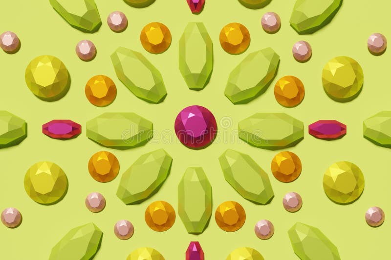 3d Render of Beautiful Colorful Gem Stone Mandala Pattern on a Lime ...