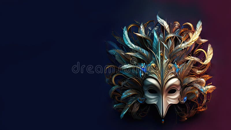3D Render of Beautiful Feather Masquerade Mask on Blue and Pink ...