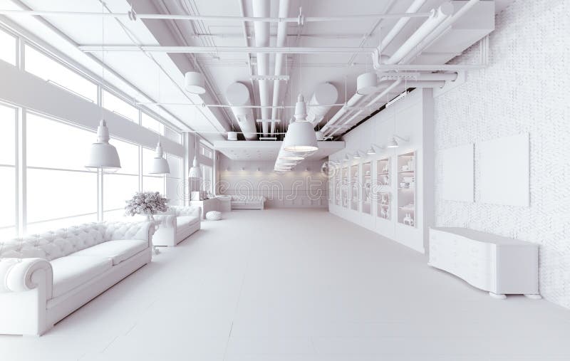 3d Render of Beautiful Industrial Interior Stock Illustration ...