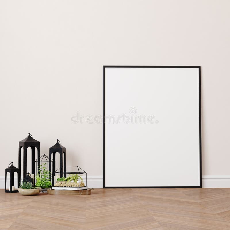 3d Render Beautiful Interior Design, Mock with Empty Frame Stock ...