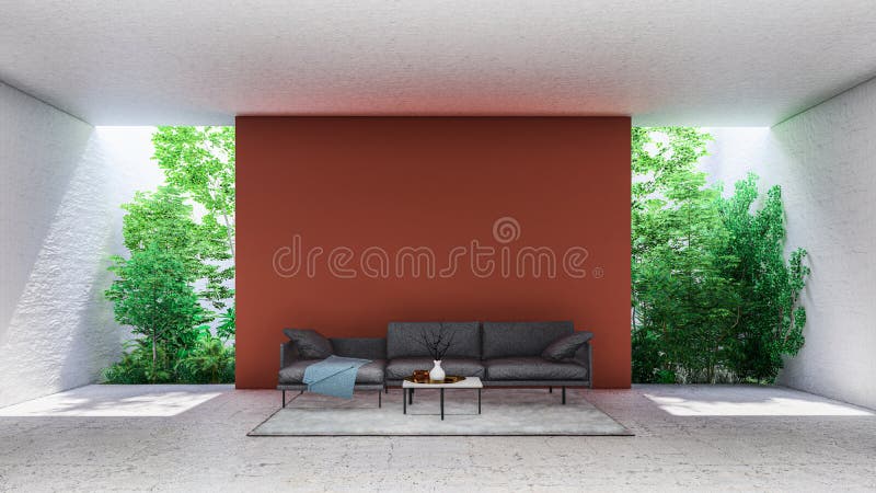 Modern Interior with Small Garden Stock Illustration - Illustration of ...