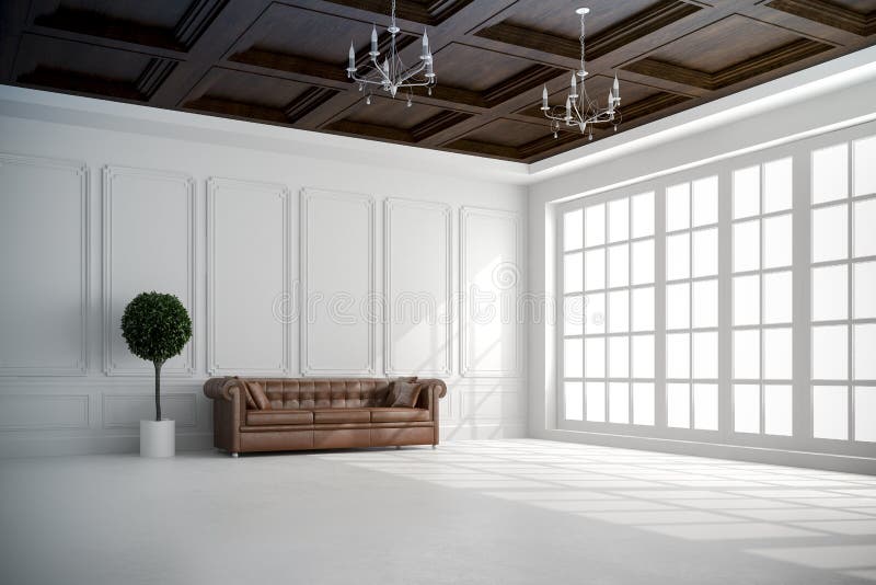 3d Render of Beautiful Interior with White Walls and Wood Ceiling Stock ...