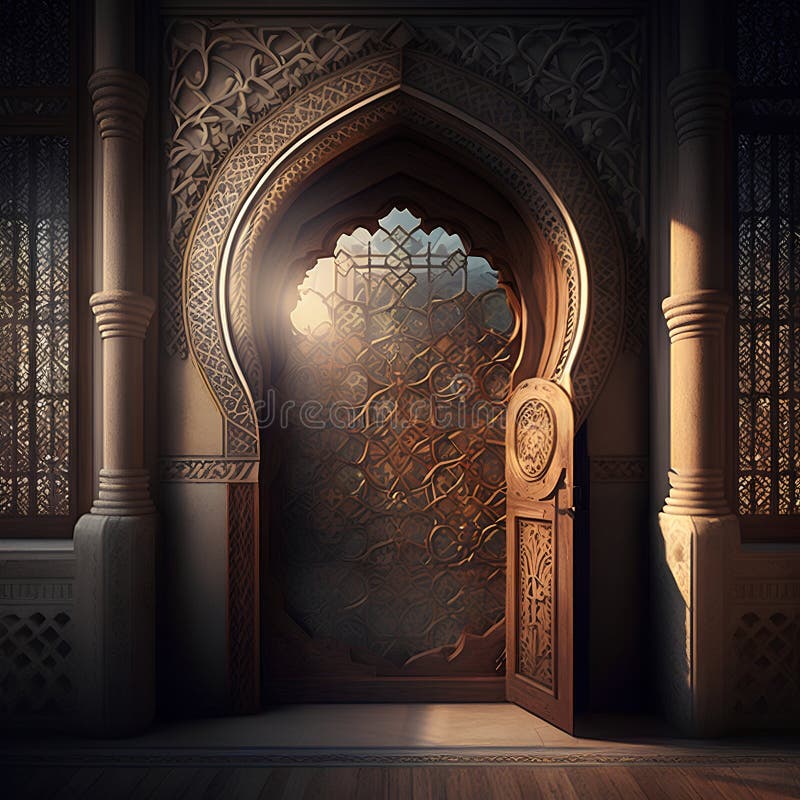 3D Render of a Beautiful Mosque Door with Arabic Ornament Stock ...