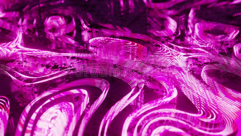 3D Render Beautiful Pink Line Wave with a Reflection on the Floor ...