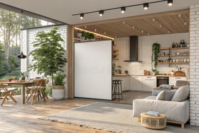 3D Render of a Beautiful Studio Apartment with Living Room, Kitchen ...