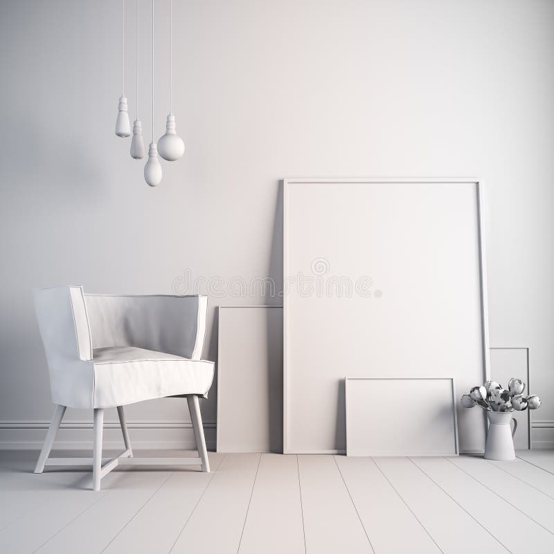 3d Render of Beautiful White Interior Stock Illustration - Illustration ...