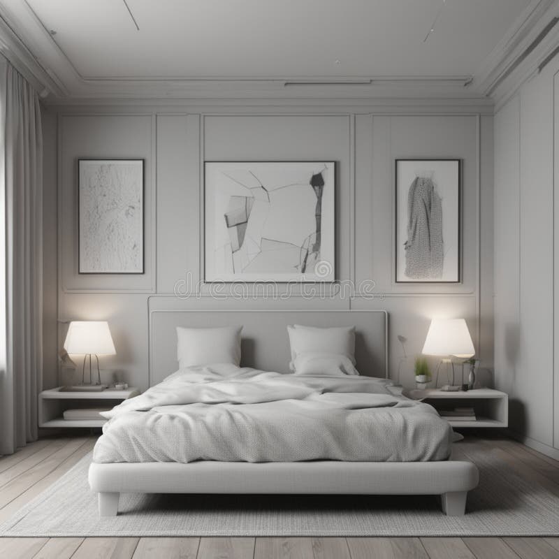 3D Render of a Bedroom without Color and Textures Stock Image - Image ...