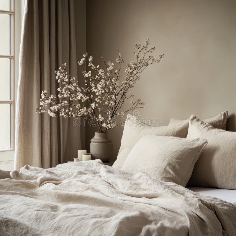 3d Render of Bedroom Interior Design with a Vase of Flowers Stock ...