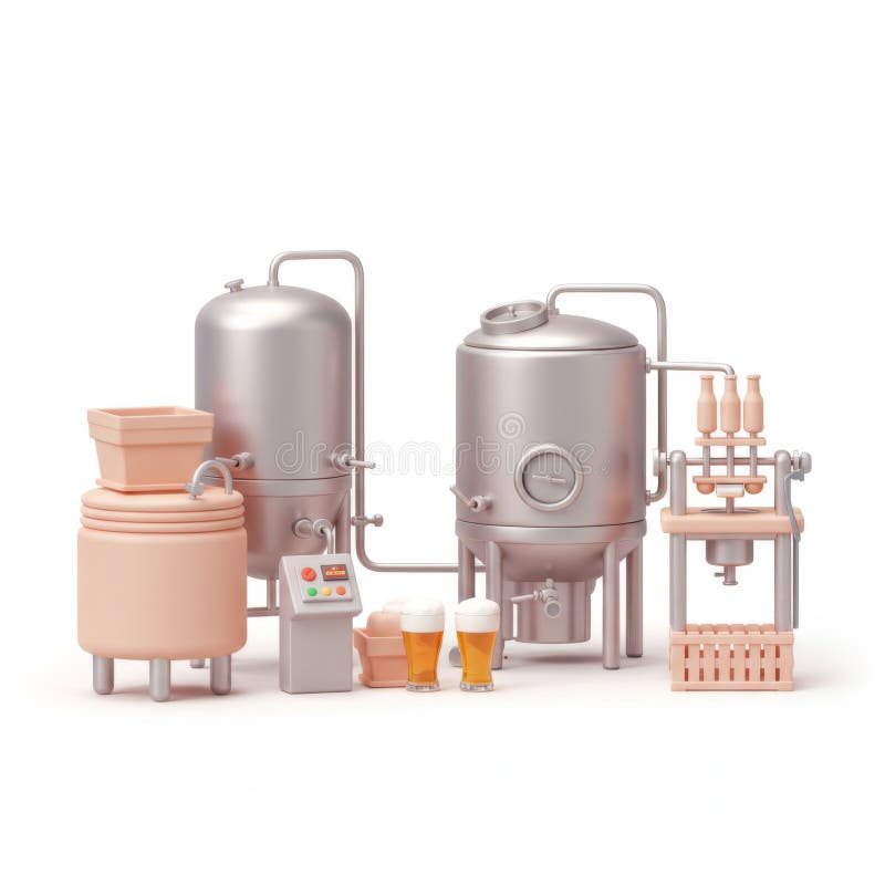 3D Render of Beer Brewing Equipment and Process Stock Illustration ...